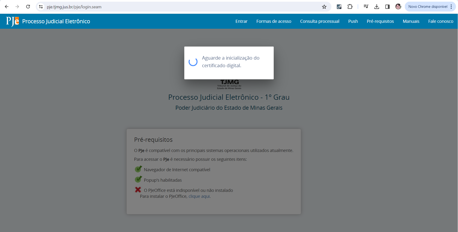 Erro ao acessar o PJE do Tribunal: PjeOffice está indisponível ou não ...